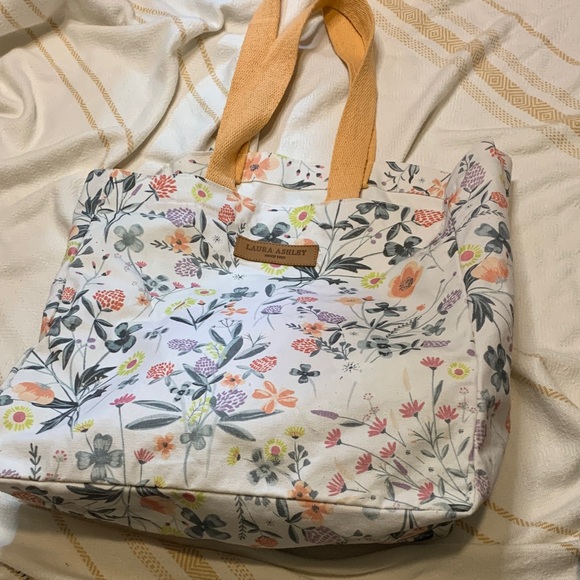 Laura Ashley | Bags | Laura Ashley Cotton Canvas Floral Tote Bag | Poshmark
